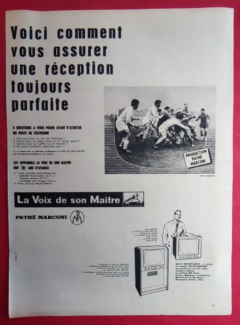 PUBLICITÉ DE PRESSE: Téléviseur LA VOIX DE SON MAÎTRE PATHE MARCONI ...