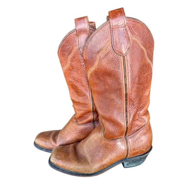 DOUBLE H MENS Brown Leather Square Toe Western Cowboy Boots Made in USA ...