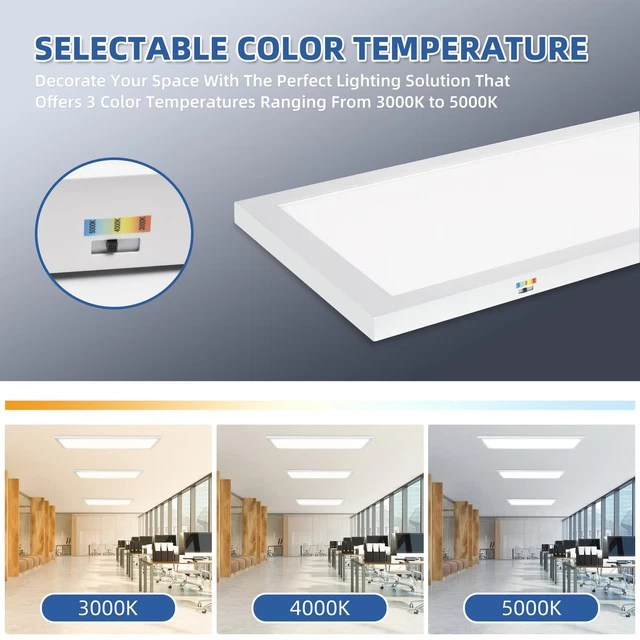 1X4 FT LED Flat Panel Selectable CCT Flush Mount Light,4800lm,48W ...