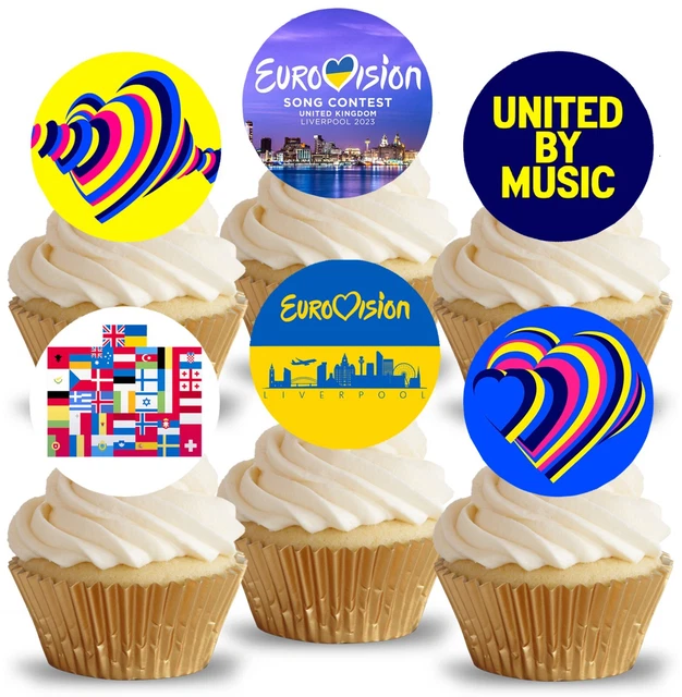 PRE-CUT EUROVISION SONG Contest Edible Wafer Paper Cup Cake Toppers ...