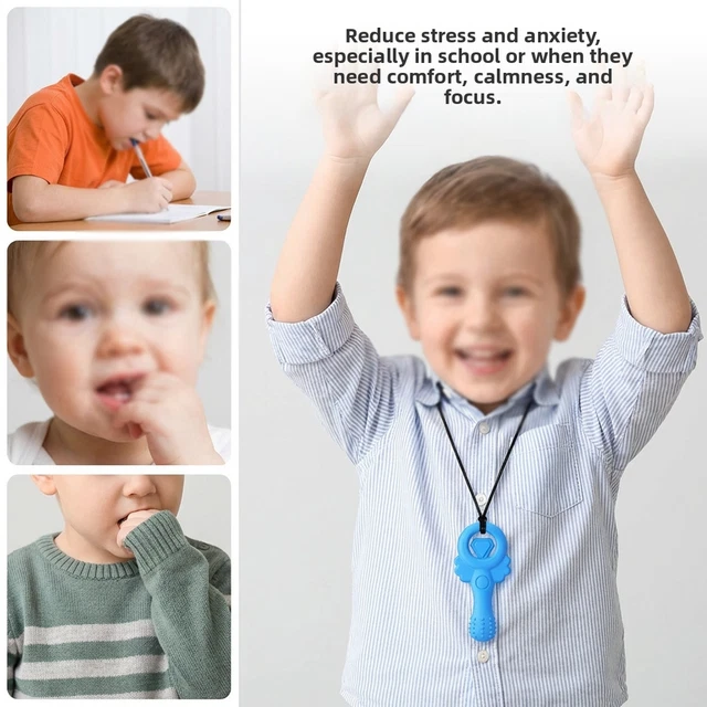 4 COLLIERS SENSORIELS à mâcher - jouets fidget en silicone sans danger ...