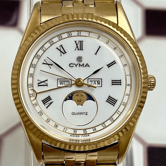 VINTAGE CYMA SWISS Made Triple Date Moon Phase Men’s / Unisex Dress ...