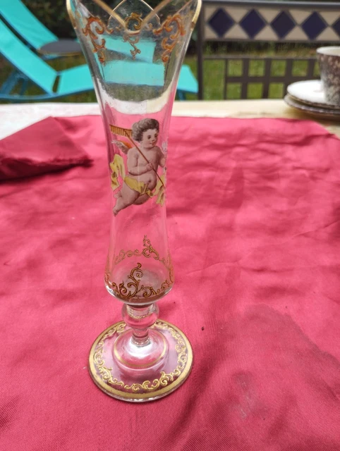 VERRE ÉMAILLÉ OU Soliflore Décor Cupidon EUR 19,00 - PicClick FR