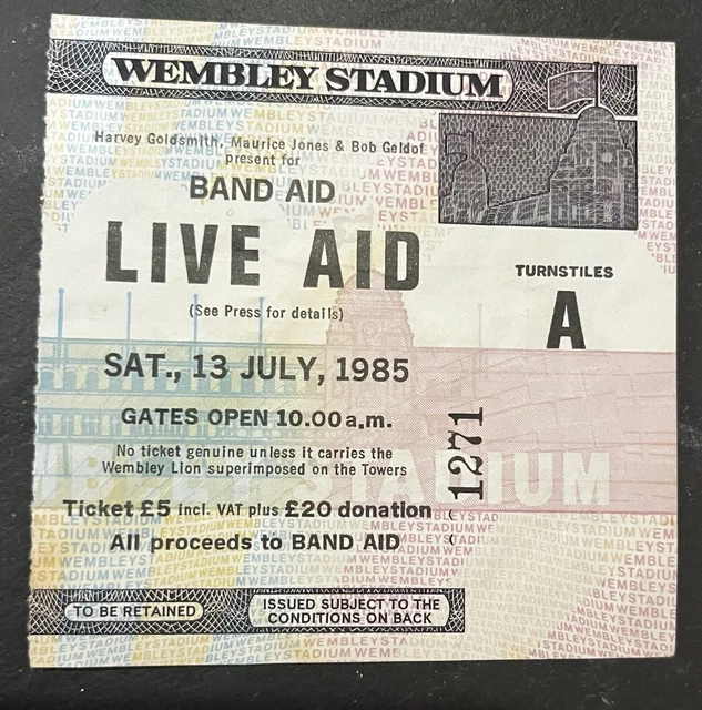 LIVE AID 1985 Concert Ticket Stub Wembley Stadium UK, Programme and ...