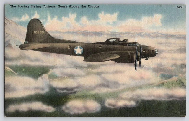 WWII BOEING FLYING Fortress B-17E Above the Clouds WW2 Vtg Linen ...