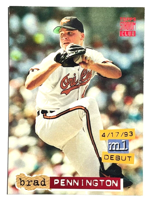 MLB DEBUT CARD BRAD PENNINGTON Baltimore Orioles 1994 Stadium Club ...