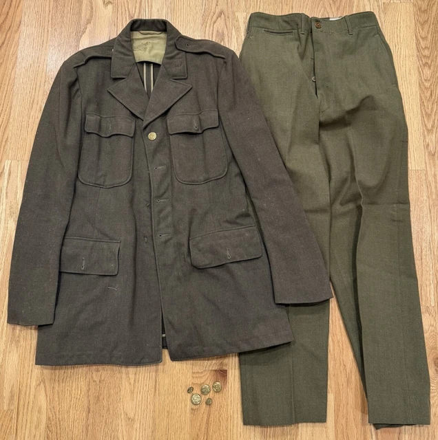 WWII US ARMY Wool Service Uniform Jacket Pants Set Eagle Buttons Ike ...