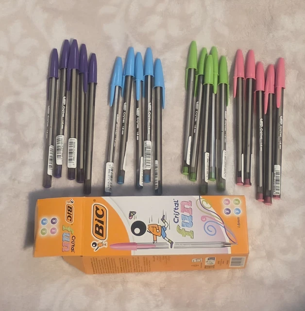 BIC CRISTAL 1.6MM Bold ASSORTED Ballpoint Pens ( BOX 20 PENS ) BIC FUN ...