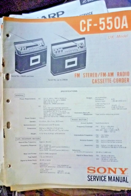 SONY CF-550A Radio Cassette ORIGINAL Service Manual £7.83 - PicClick UK