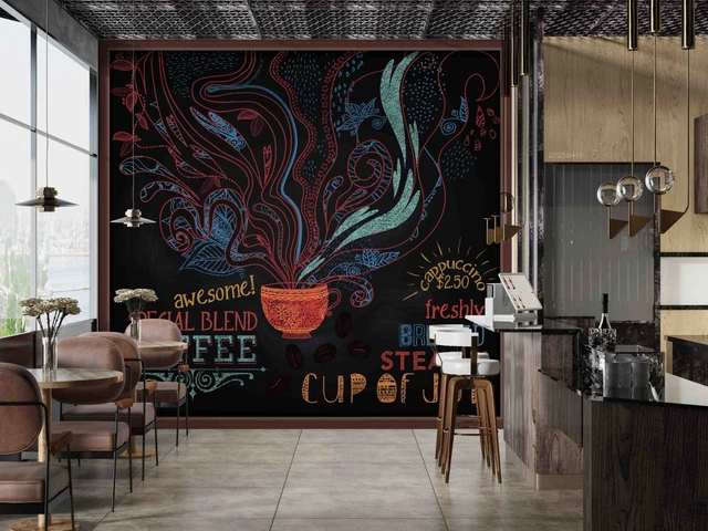 3D COFFEE SHOP Background Black Wall Murals Wallpaper Murals Wall ...