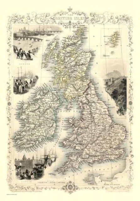 COUNTRY MAP OF British Isles By John Tallis Circa 1851 £16.50 - PicClick UK
