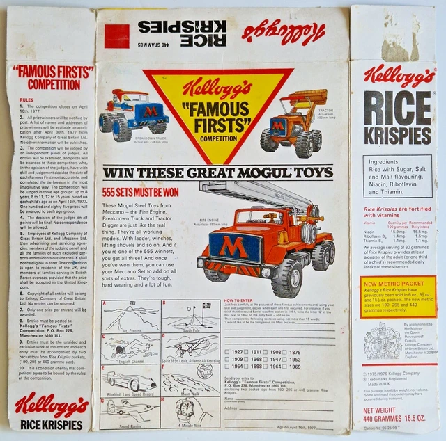 1976 KELLOGGS CEREAL Rice Krispies Mogul Toy Trucks Competition packet ...