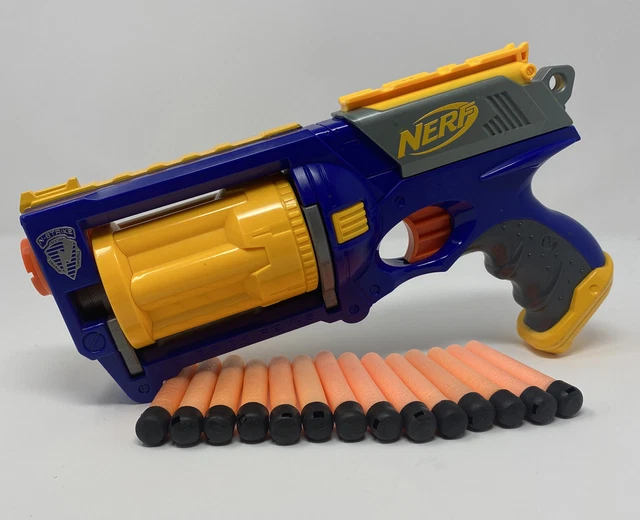 NERF N-STRIKE BLUE Maverick Rev-6 Revolver Quick Firing Blaster w/ 12 ...