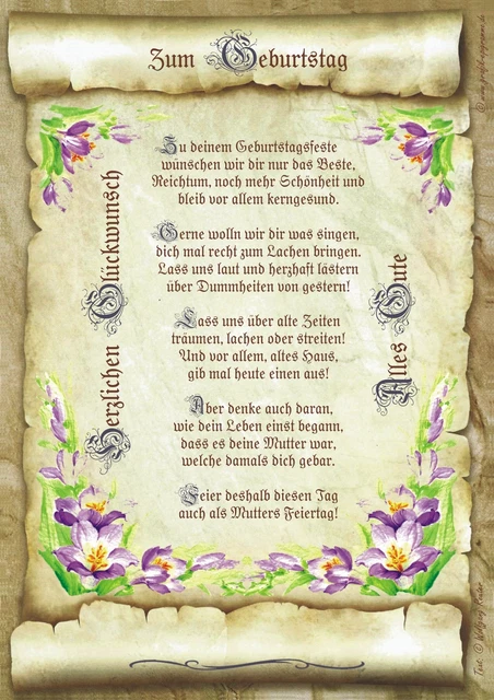 GESCHENK GEDICHT ZUM Geburtstag Urkunde Präsent Jubiläum EUR 9,95 ...