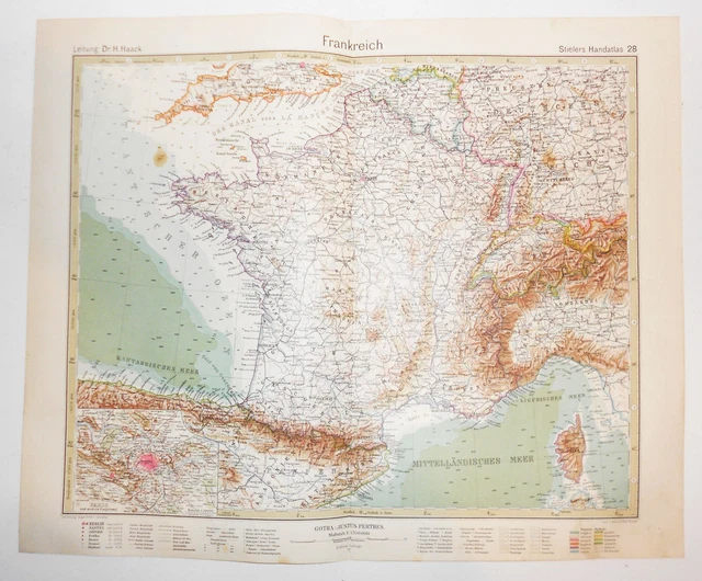 MAPPA FRANCIA FRANCE Justus Perthes Gotha Stieler stampa 1925! EUR 9,95 ...