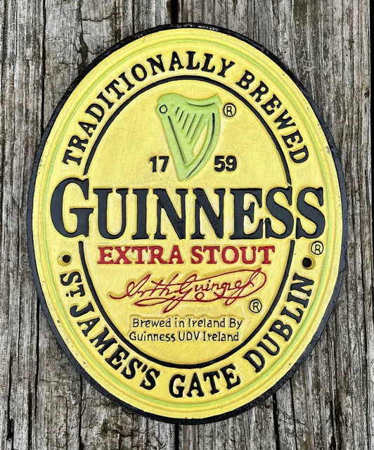 GUINNESS EXTRA STOUT, St.James Gate, Dublin, Cast Iron Oval Sign, 11” x ...