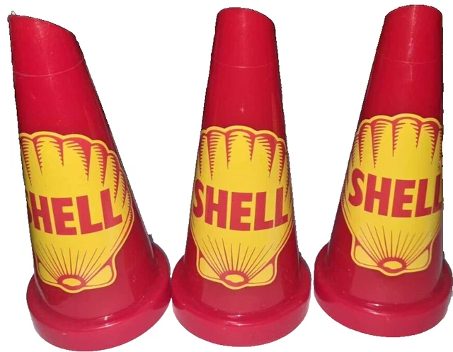 3 X RED SHELL plastic Oil Bottle Top Pourers. Great shelf fillers. $44. ...