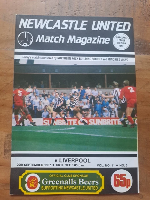 NEWCASTLE UNITED V Liverpool 20th September 1987 Programme (Nicol Hat ...