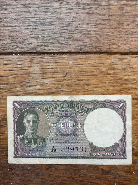 1943 GEORGE VI Ceylon one rupee banknote in good condition £5.50 ...