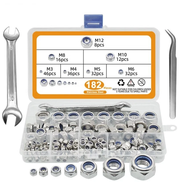 M3 M4 M5 M6 M8 M10 M12 Lock Nuts Nuts Assortment Kit Commercial ...