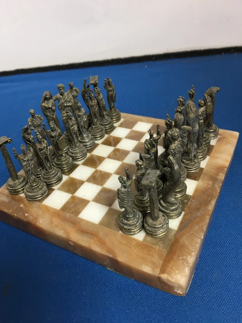 PEWTER CHESS SET and Marble Board Greco-Roman figures Vintage ...