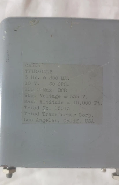 VINTAGE TRIAD TF1RX04LB No. 10153 choke transformer 5 HY @ 250 MA £53. ...