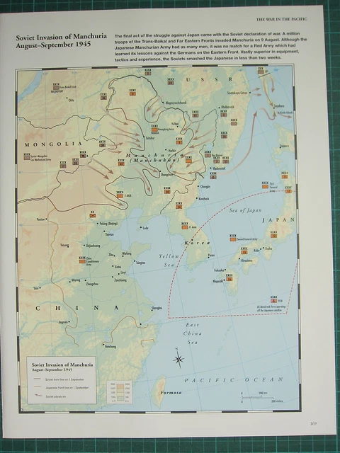 WW2 WWII MAP ~ Soviet Invasion Of Manchuria Aug-Sept 1945 Front Line ...