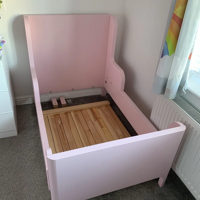 IKEA BUSUNGE PINK children/girls extendable bed, cot bed to single at ...