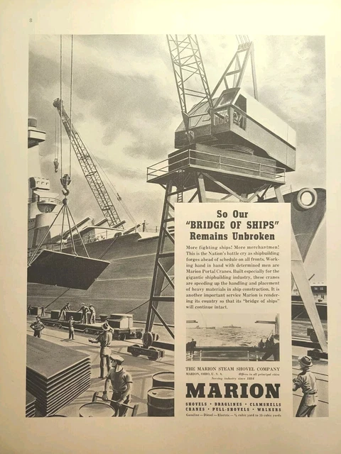 MARION STEAM SHOVEL Co Draglines Cranes Ship Loading WWII Vintage Print ...