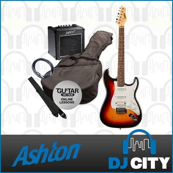 ASHTON ELECTRIC GUITAR Starter Pack 6-String Sunburst Guitar w/ 10W Amp ...
