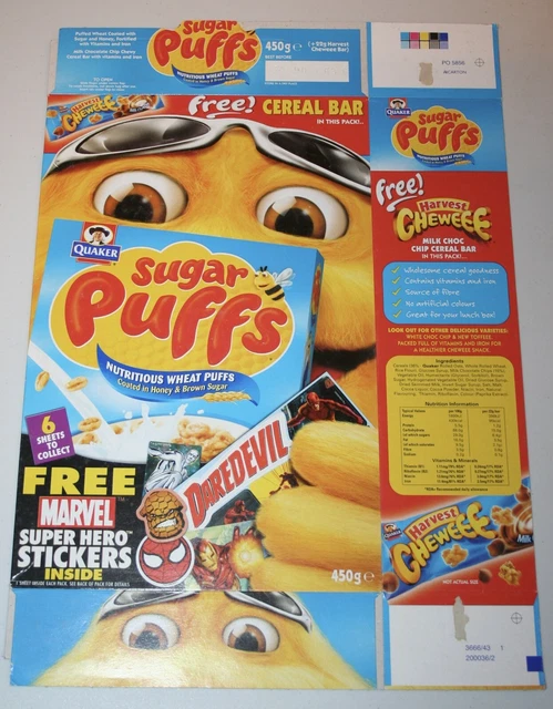 VINTAGE QUAKER SUGAR Puffs Marvel Cereal Box 2004 £9.99 - PicClick UK