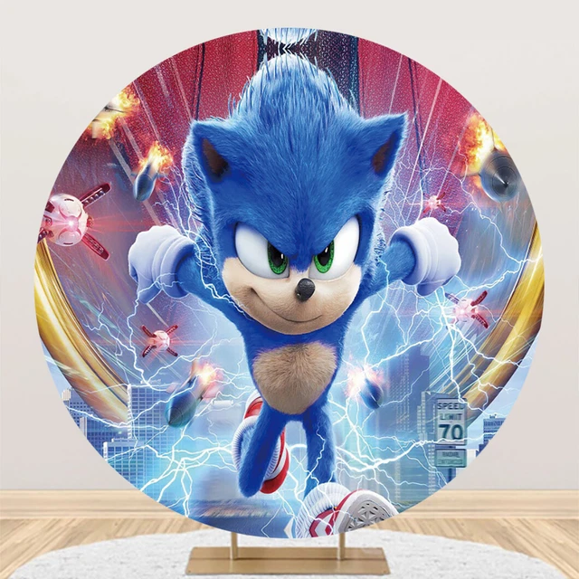 ROUND CIRCLE SONIC Backdrop Boy Happy Birthday Party Photo Background ...