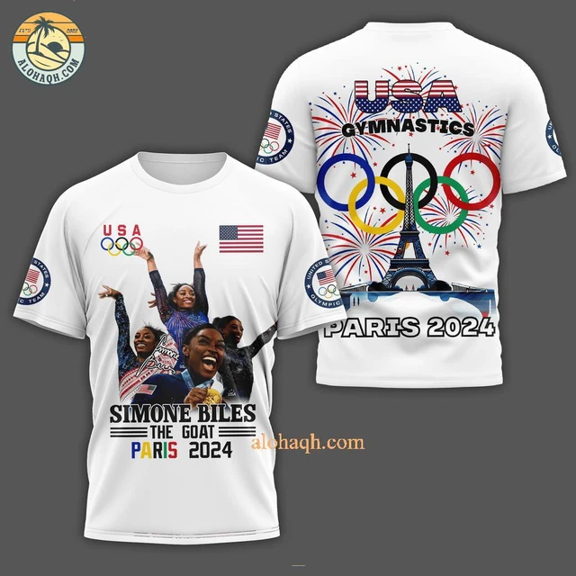 SIMONE BILES THE Goat Paris 2024 USA Team Gymnastics 3D T-Shirt – White ...