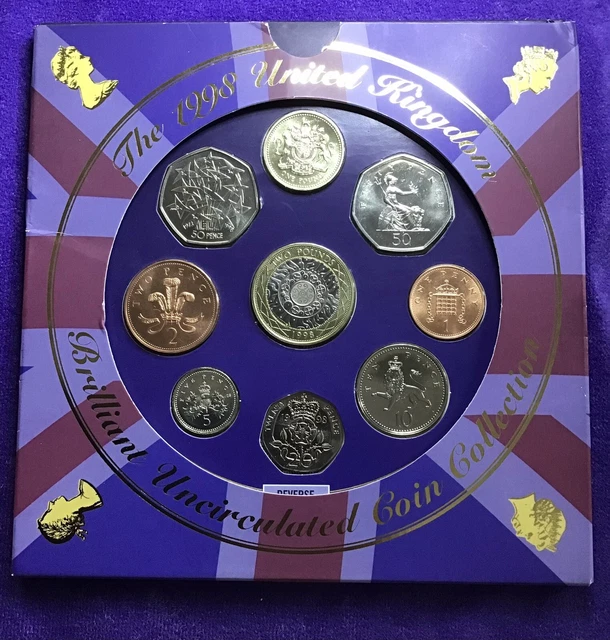 1998 THE ROYAL Mint UK Annual 9 Coin Set BUNC PORTRAIT CHANGE 2 X 50p ...