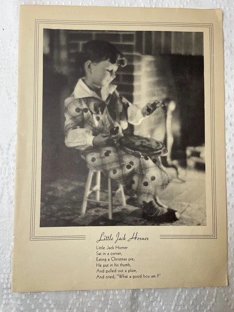 1934 MOTHER GOOSE Nursery Rhyme PAGE for Framing LITTLE JACK HORNER ...