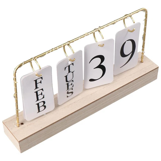 WOODEN IRON CALENDAR Table Planner Week Date Desktop Decoration Gift ...