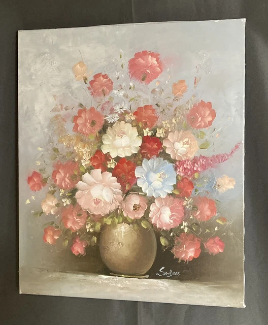 NATURE MORTE SIGNÉE Sanders Tableau Ancien Huile Sur Toile Bouquet De Fleurs EUR 89,00 - PicClick FR
