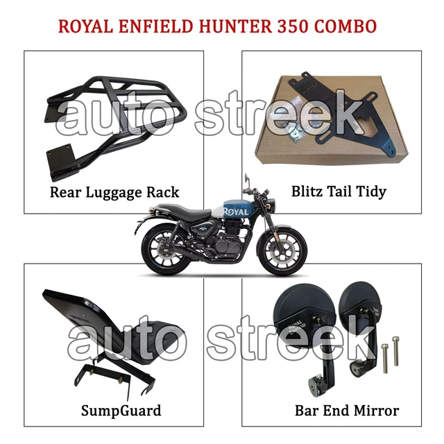 ROYAL ENFIELD HUNTER 350 Sumpguard, Luggage Rack, Tail Tidy & Bar End ...