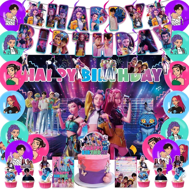 KPOP DEMON HUNTERS Fans Banner Balloons Cake Toppers Birthday Party ...