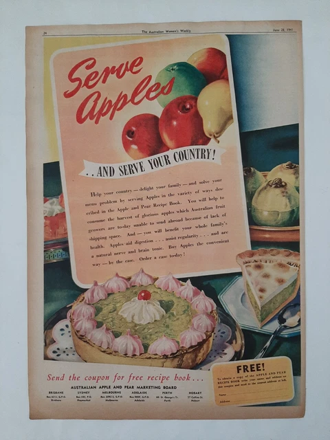 VINTAGE AUSTRALIAN ADVERTISING 1941 ad APPLE PEAR MARKETING BOARD fruit ...