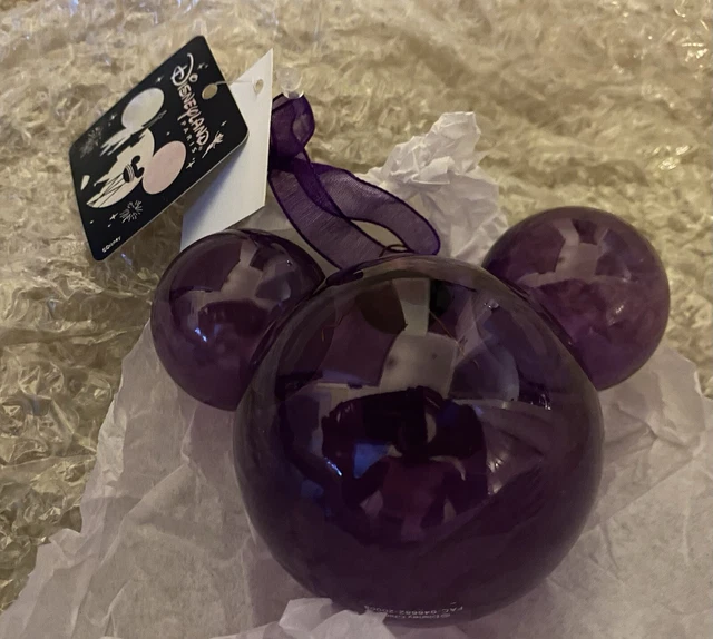 DISNEYLAND PARIS DISNEY Mickey Mouse Head Violet Purple Glass Bauble ...