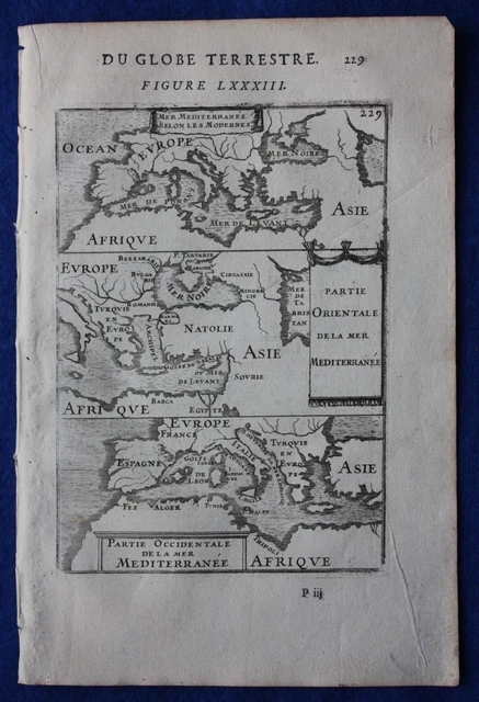 MAPPA ANTICA ORIGINALE MARE MEDITERRANEO, EUROPA, NORD AFRICA, Mallet ...