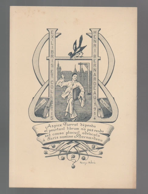 EX LIBRIS DU peintre Henri BERNARDEAU.Dessin de Henry André.Pierrot EUR ...