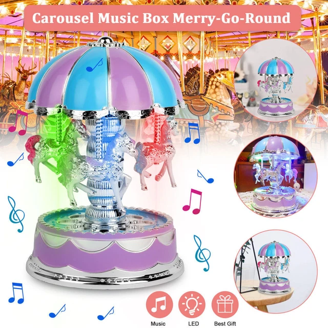 3 HORSE CIRCUS Carousel Music Box LED Light Rotation Home Decorations ...