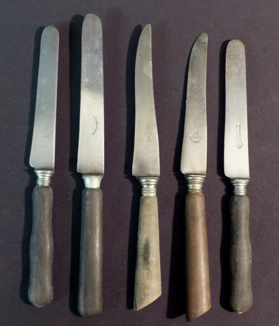 AA 1900 5 couteaux anciens dépareillés virole argent manche précieux ...