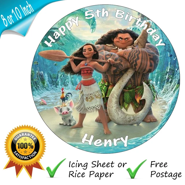 MOANA CAKE TOPPER Personalised Edible Round Princess Cake Topper £4.25 ...