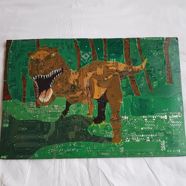 DINOSAURIER TYRANNOSAURUS T-REX Computer Platine Kunst Gemälde Jurassic Park EUR 80,11 - PicClick DE