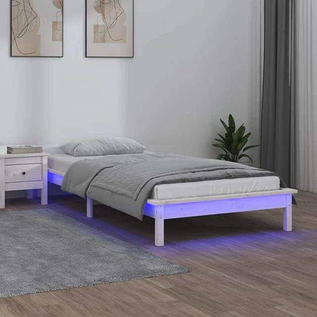 WALPLUS LED WHITE Solid Wood Bed Frame Without Mattress 90x190 cm ...