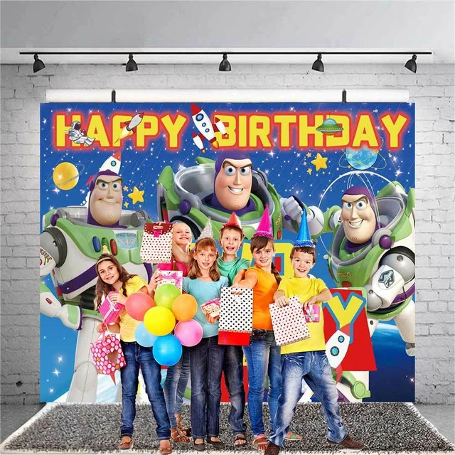 BUZZ LIGHTYEAR HAPPY Birthday Backdrop Banner Background Cartoon Decor ...