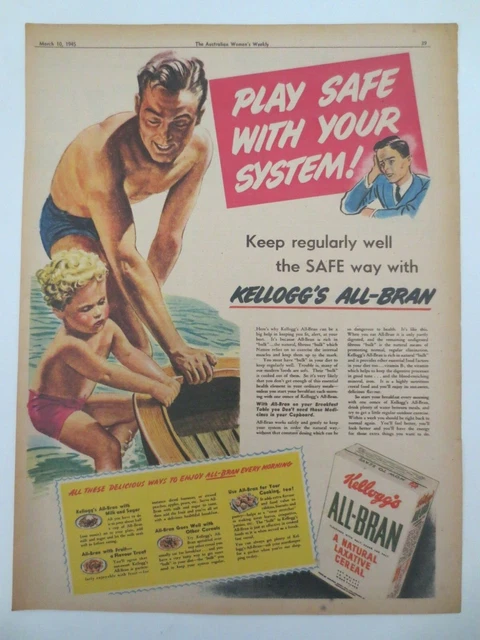 VINTAGE AUSTRALIAN ADVERTISING 1945 ad KELLOGG'S ALL-BRAN CEREAL beach ...